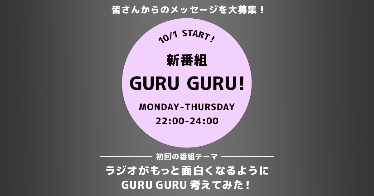 新番組「GURU GURU!」皆さんからのメッセージを大募集！ : J-WAVE 81.3 FM RADIO WEBSITE
